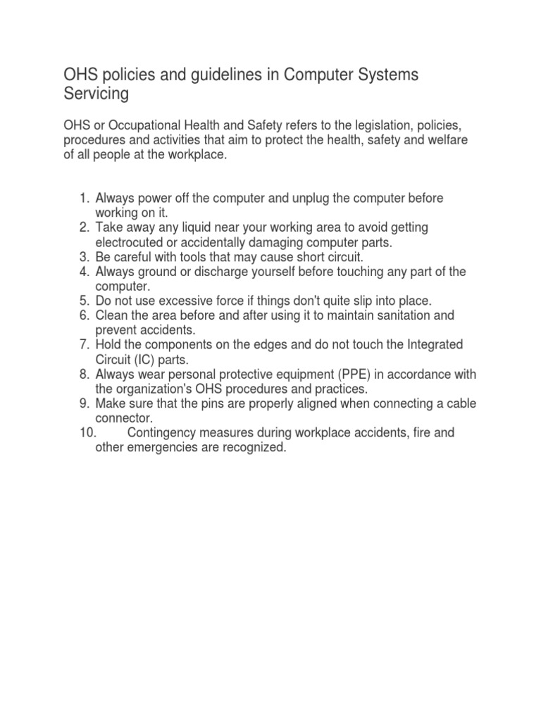 OHS Guidelines for Computer Systems | PDF | Occupational Safety And ...