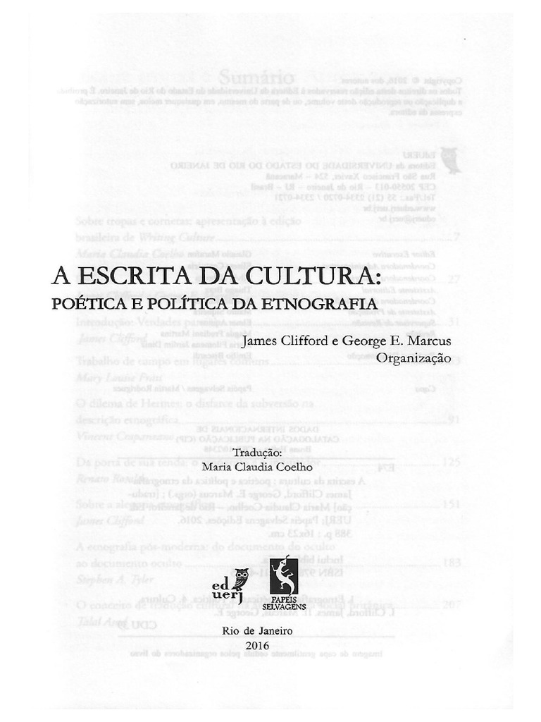 CLIFFORD MARCUS - A Escrita Da Cultura - Intro | PDF