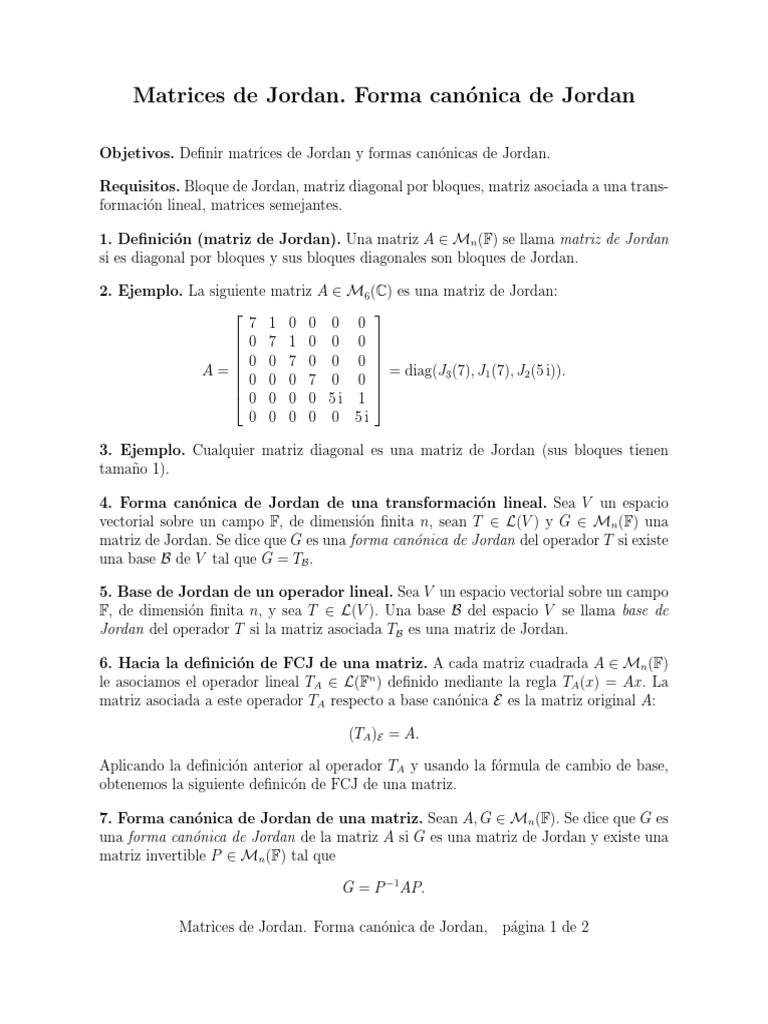 Matrices de Jordan. Forma Canónica de Jordan | PDF | Matriz ...