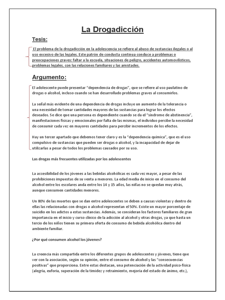 La Drogadicción | PDF | La dependencia de sustancias | Drogas