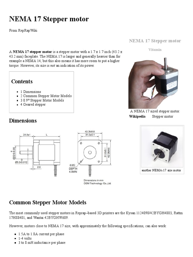 NEMA 17 Stepper Motor Specifications | PDF | Electrical Components ...