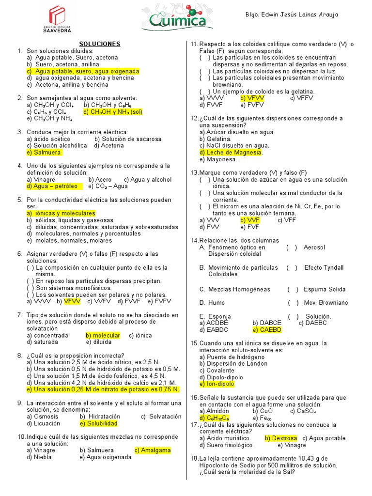 SOLUCIONES | PDF | Coloide | Solubilidad