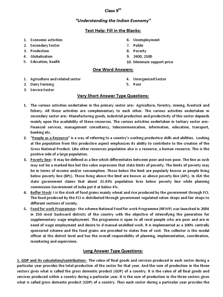 "Understanding The Indian Economy": Class 9 | PDF | Unemployment ...