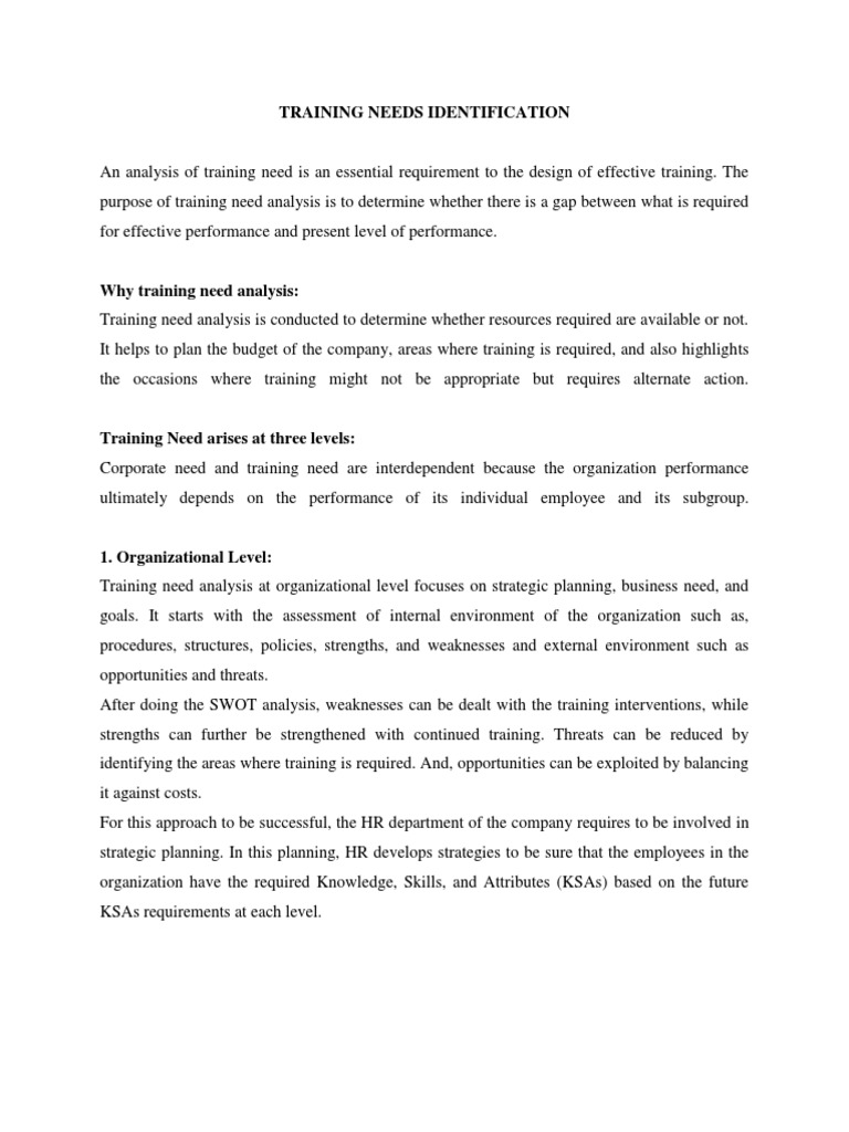 Training Need Identification | PDF | Employment | Goal