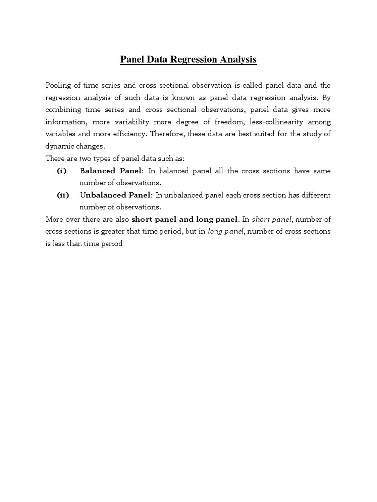 Panel Data Regression Analysis: (I) Balanced Panel: in Balanced Panel ...