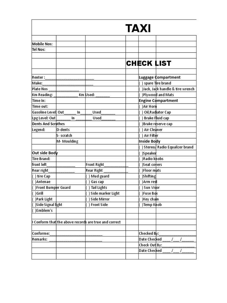 Check List: Luggage Compartment | PDF | Product Introductions | Car