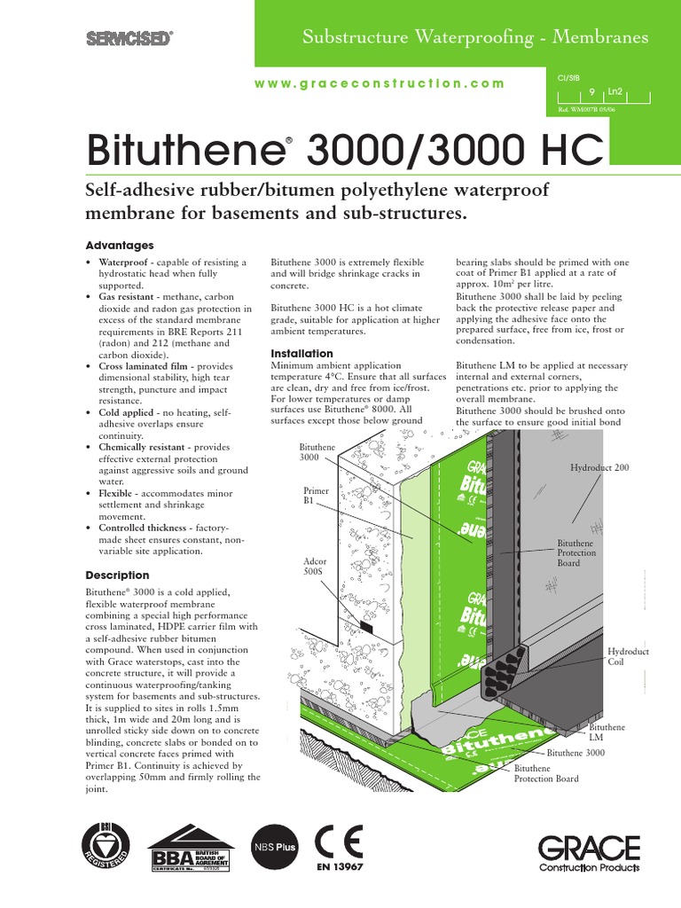 Bituthene 3000/3000 HC: Self-Adhesive Rubber/bitumen Polyethylene ...