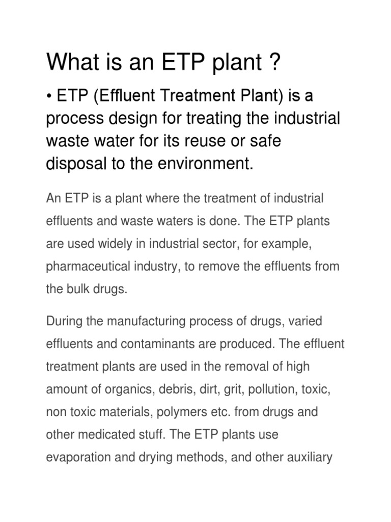 What Is An ETP Plant | Download Free PDF | Sewage Treatment | Wastewater