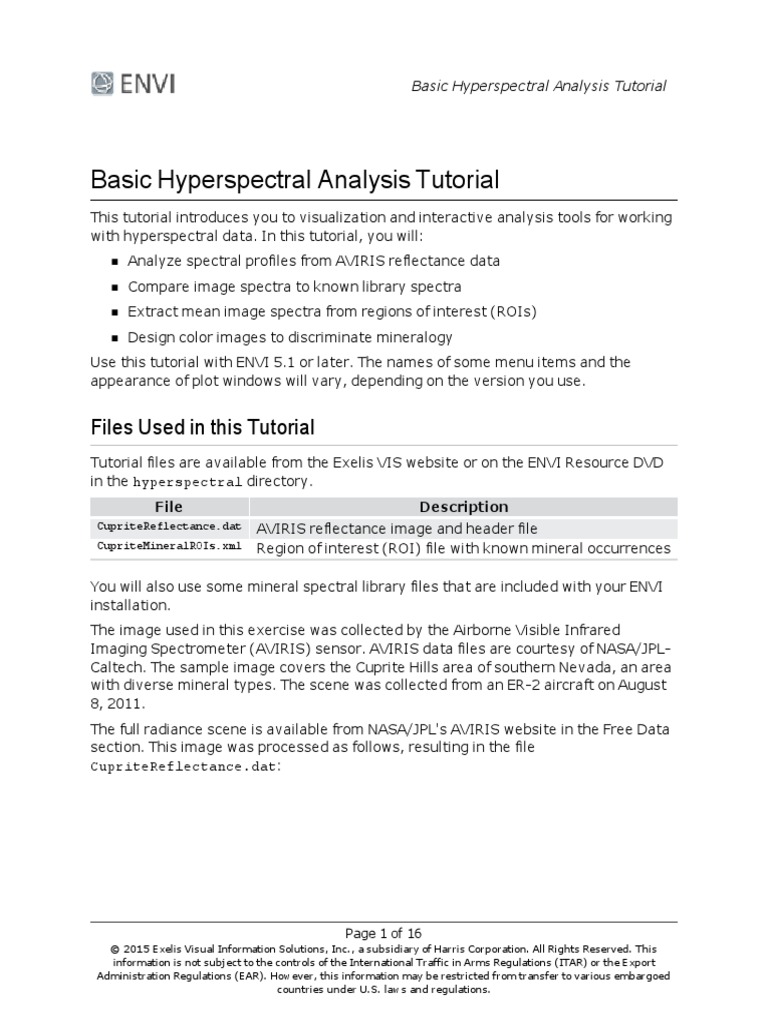 Hyperspectral Analysis Tutorial Pdf Image Resolution Spectrum