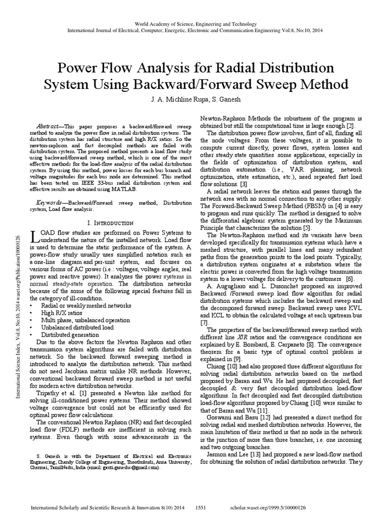 Power Flow Analysis For Radial Distribution System Using Backwardforward Sweep Method Download 