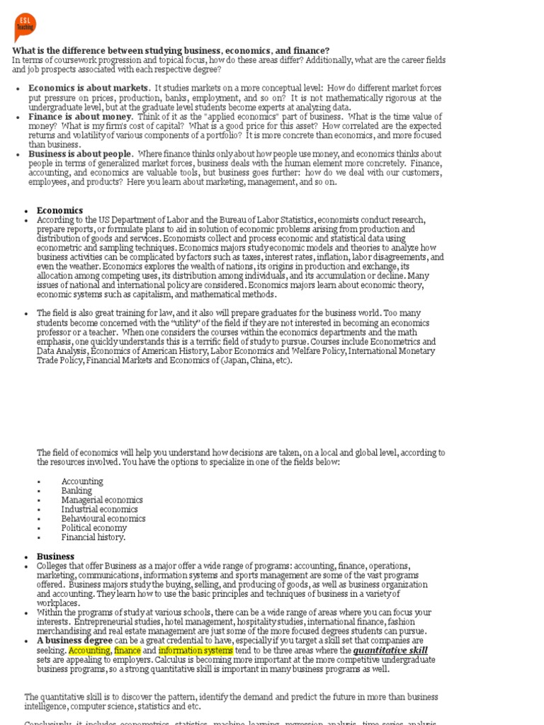 Business Vs Economics Vs Finance | PDF | Macroeconomics | Economics