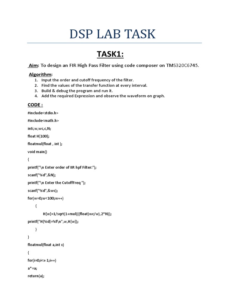 DSP Lab Task | PDF