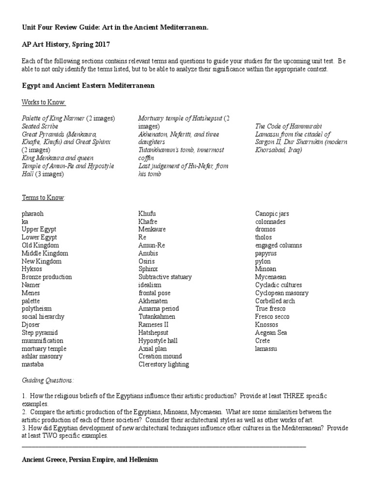 Unit Four Review Guide: Art in The Ancient Mediterranean. AP Art ...