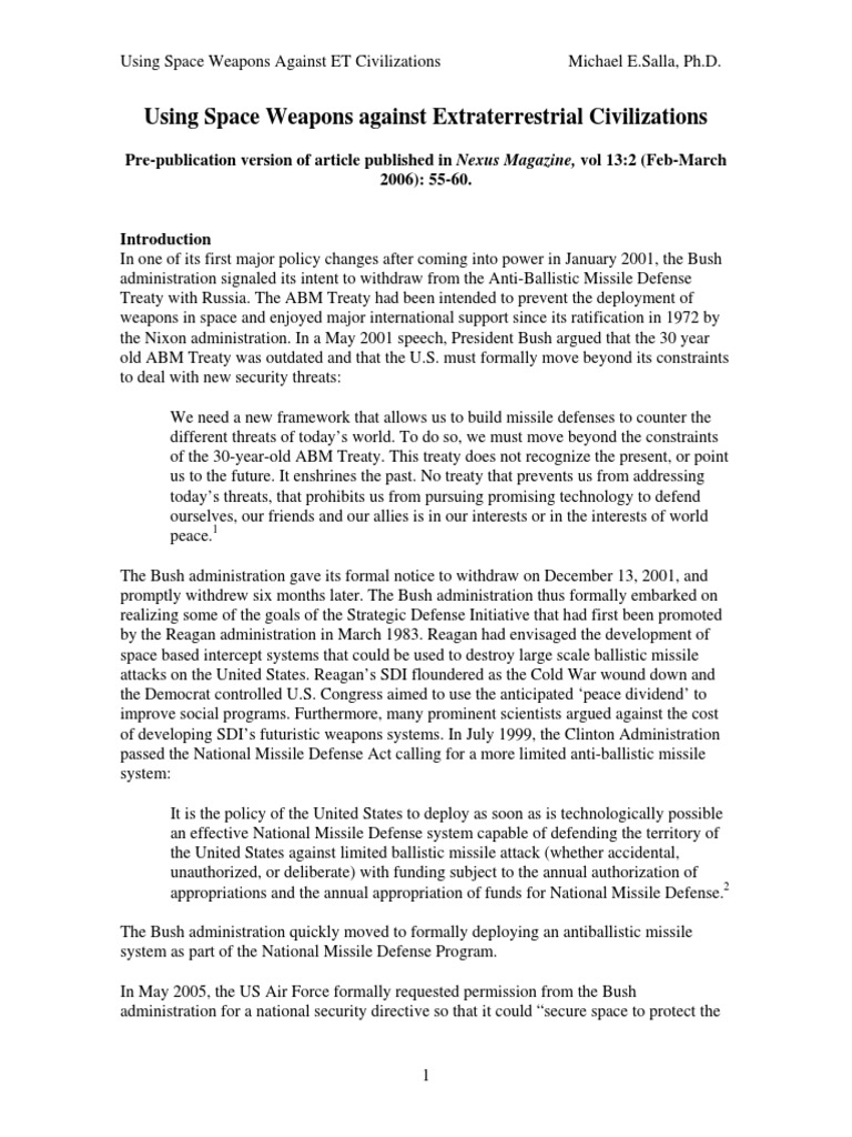 Using Space Weapons Against Extraterrestrial Civilizations | PDF ...