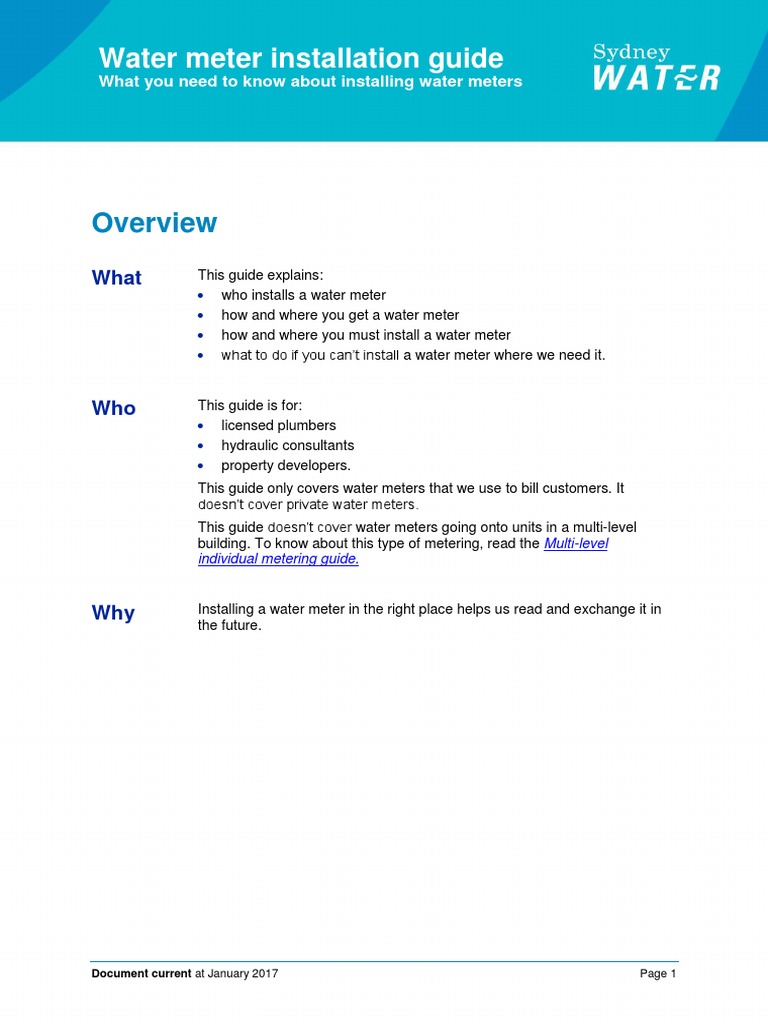Sydney Water Meter Installation | PDF | Plumbing | Tap (Valve)