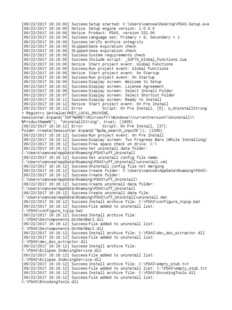 PDAS Setup Log | PDF | Utility Software | Computer Data