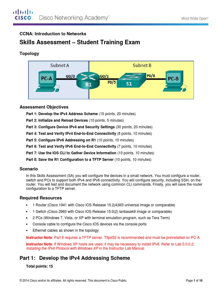 Skills Assessment - Student Training Exam: CCNA: Introduction To Networks | Download Free PDF ...