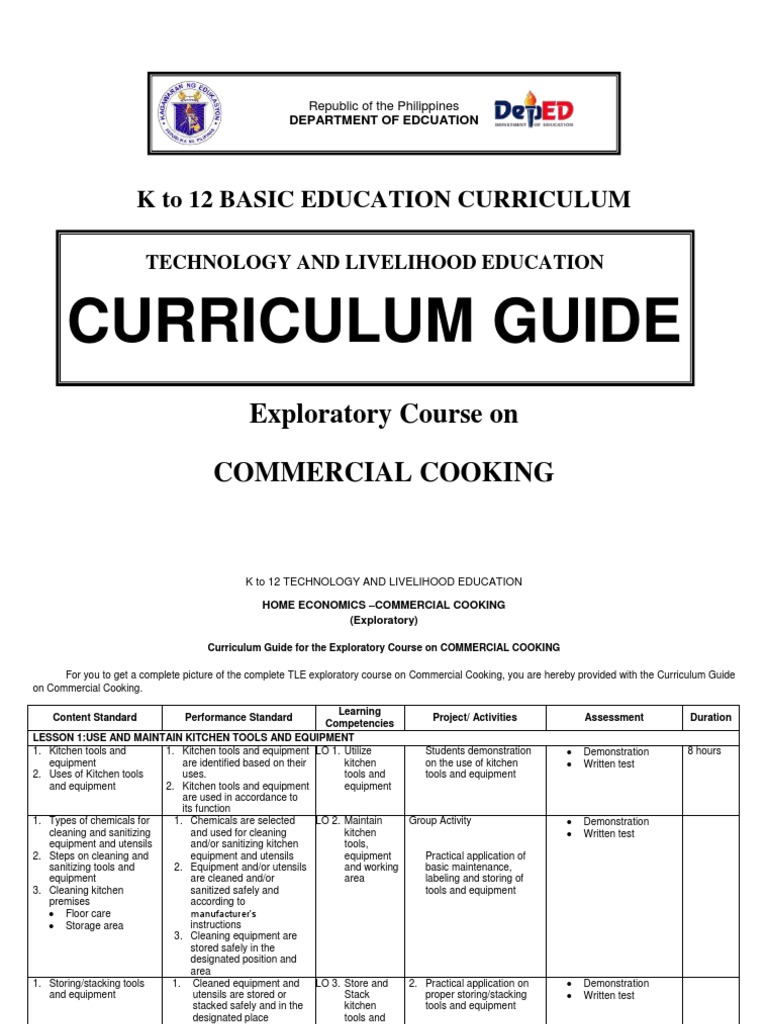 Curriculum Guide: Exploratory Course On Commercial Cooking | PDF ...