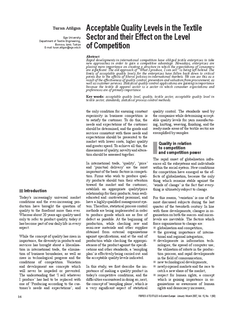 Quality Standards in Textile Industry | PDF | Yarn | Textiles