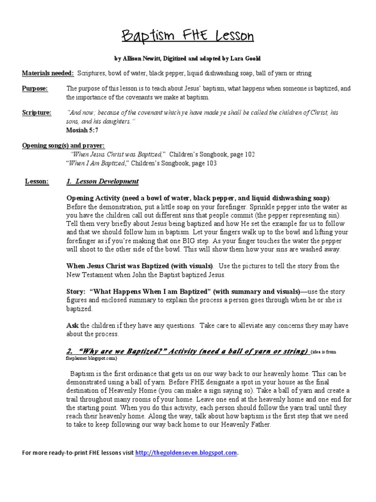 Jesus' Baptism FHE Lesson Plan | PDF | Baptism | John The Baptist