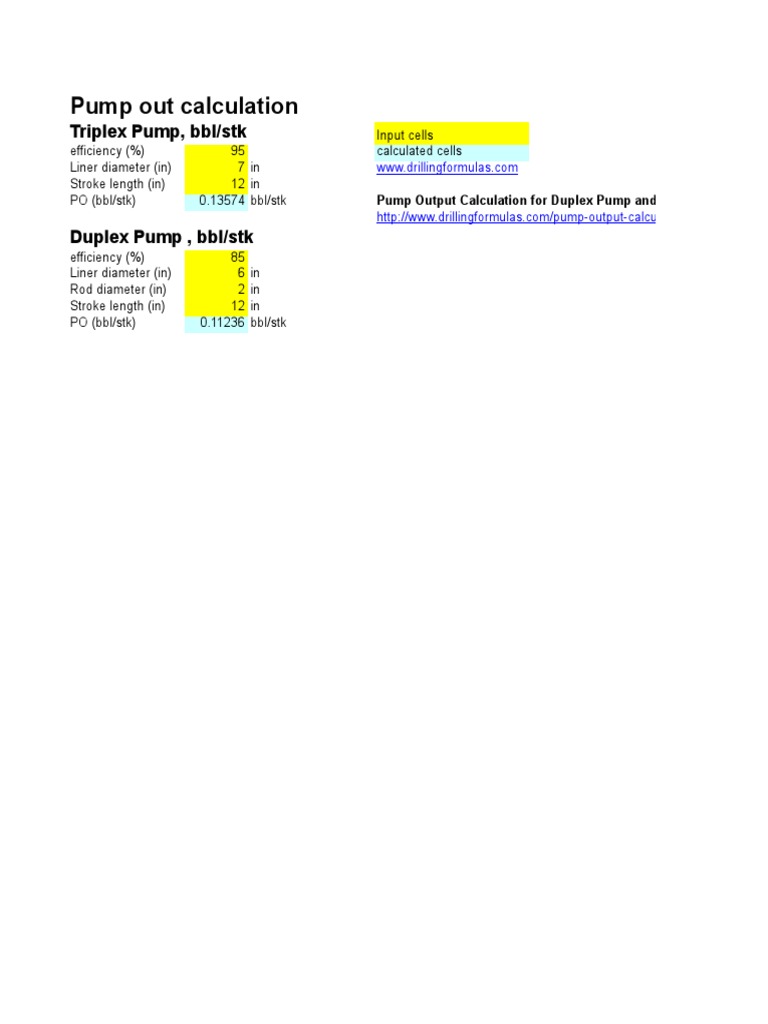 Pump Out Calculation: Triplex Pump, BBL/STK | PDF | Machines ...
