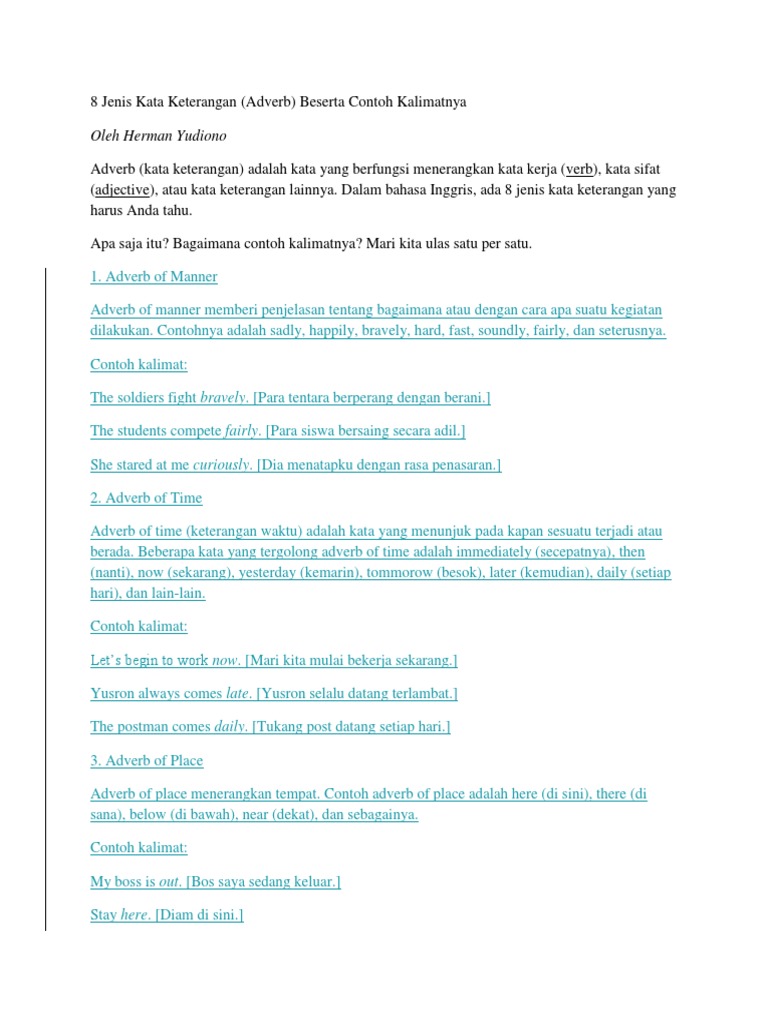 8 Jenis Kata Keterangan | PDF