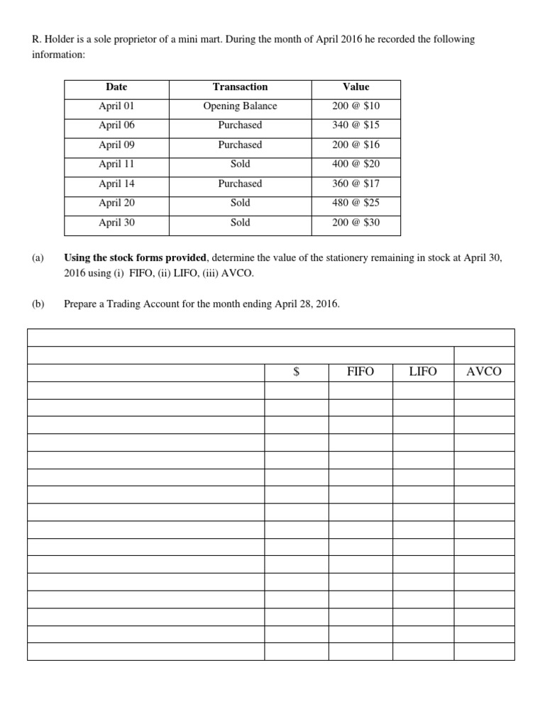 Date Transaction Value: $ Fifo Lifo Avco | PDF