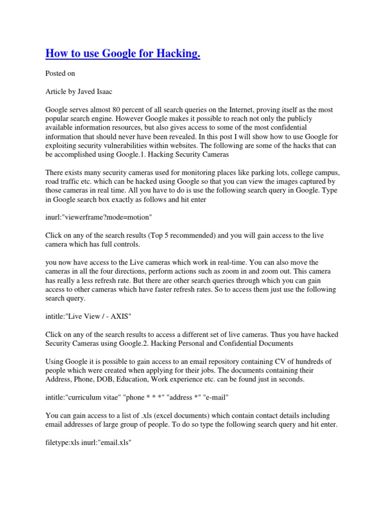 How To Use Google Hack | Download Free PDF | Google | Internet Relay Chat