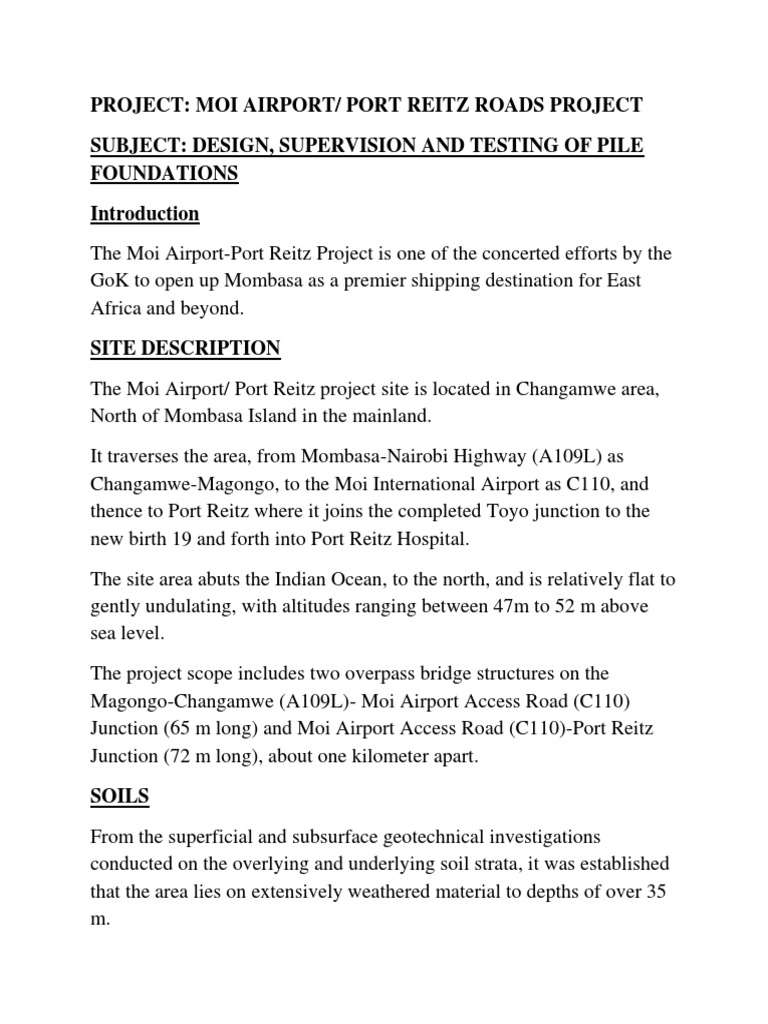 Project: Moi Airport/ Port Reitz Roads Project Subject: Design ...