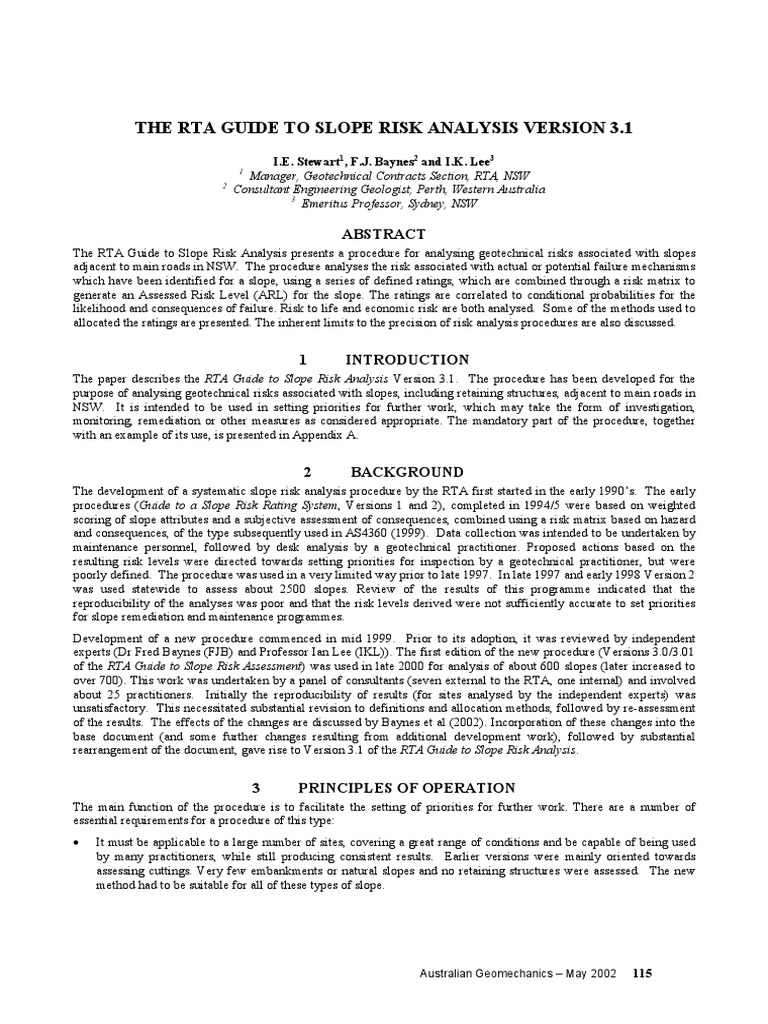 RTA Guide To Slope Risk Analysis Version 3 1 | PDF | Risk | Risk Management