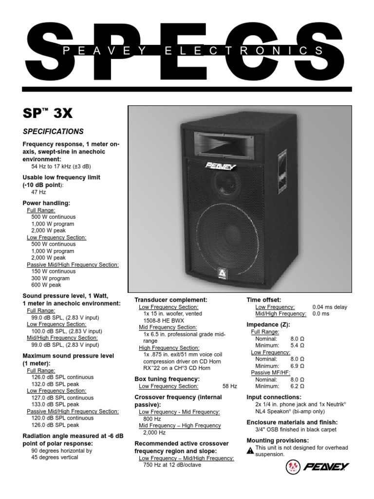 SP3X Datasheet | PDF | Loudspeaker | Sound Technology