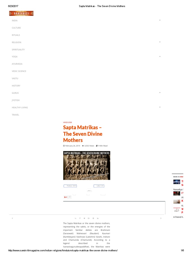 Sapta Matrikas - The Seven Divine Mothers | Download Free PDF | Devi ...