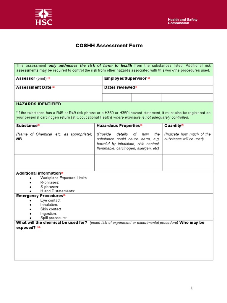 Coss Assessment Form | PDF | Personal Protective Equipment | Prevention