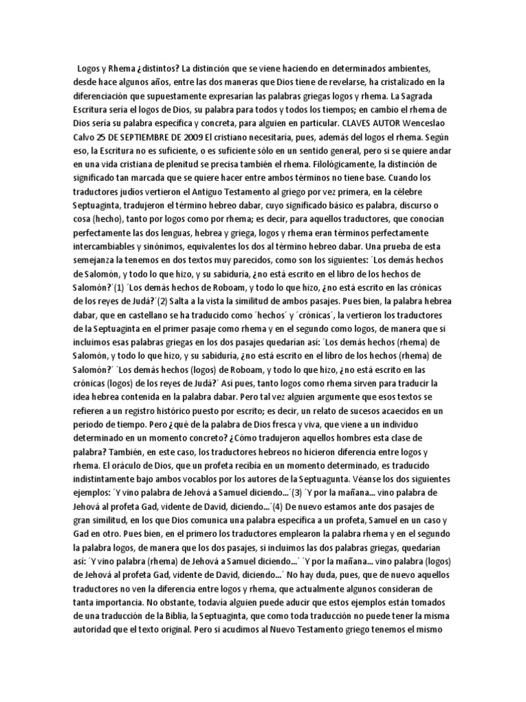 Diferencias entre Logos y Rhema | PDF | Traducciones | San Pedro