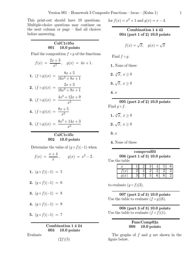 Composite Functions Homework Problems | PDF | Teaching Mathematics ...