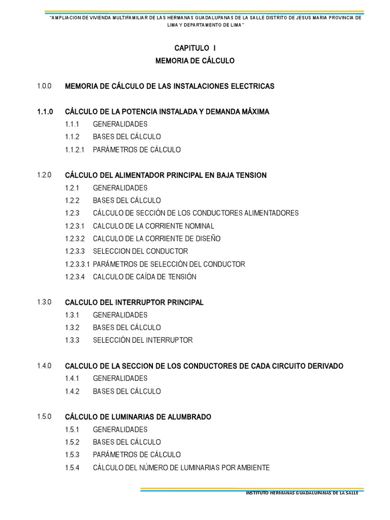 Memoria de Calculo Instalaciones Electricas | Corriente eléctrica | Tasas temporales