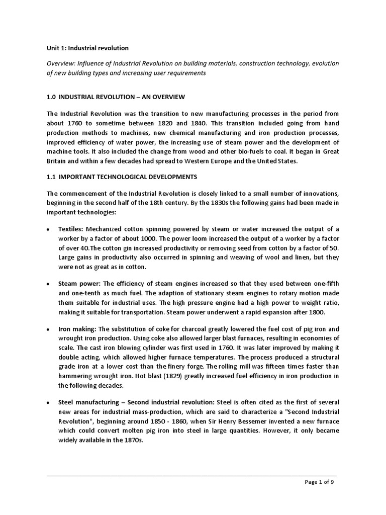 History Unit 1-Industrial Revolution | PDF | Industrial Revolution ...