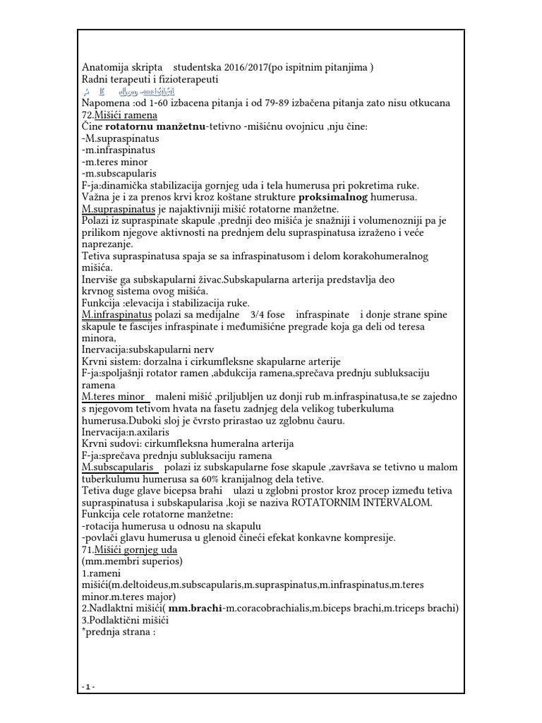 Skripta Anatomija Po Ispitnim Pitanjima Moja | PDF