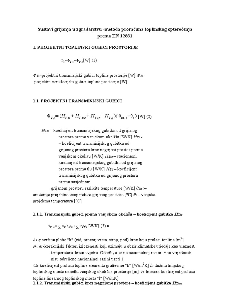 EN12831 - Presmetka Na Toplinsko Optovaruvanje | PDF