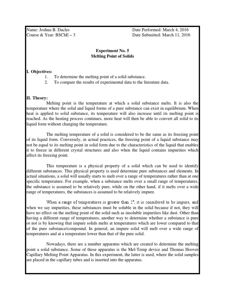Experiment Melting Point | PDF | Melting Point | Freezing