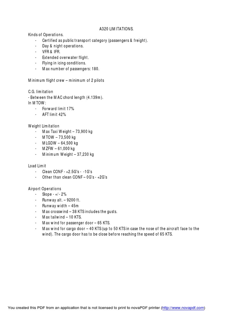 A320 Limitations PDF | PDF | Takeoff | Cockpit