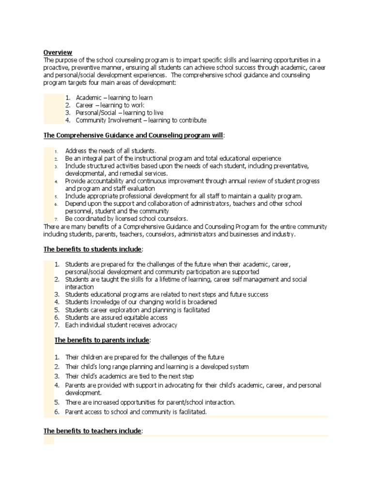 Overview OF GUIDANCE PROGRAM.docx | School Counselor | Teachers