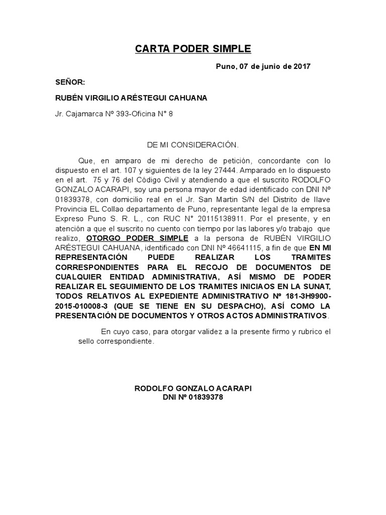 Carta Poder Simple | PDF