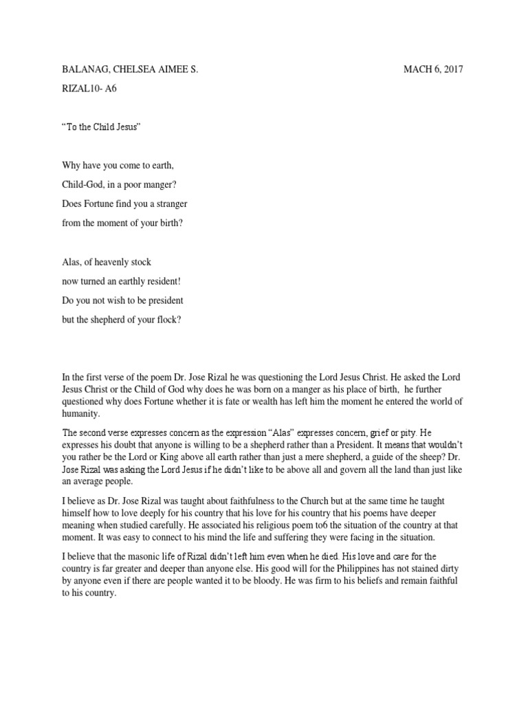 To the child jesus poem reflection paper