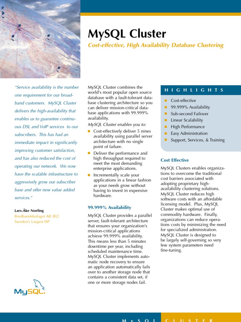 Mysql Cluster Datasheet | PDF | My Sql | Scalability