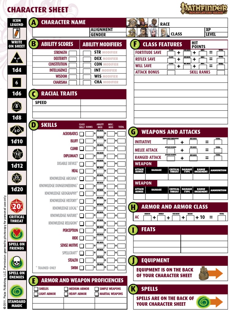 Pathfinder Beginner Box Character Sheet