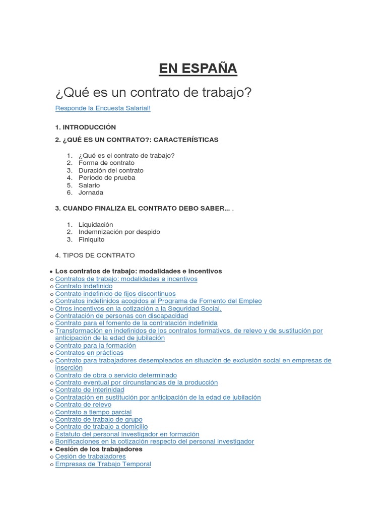 Contrato de Trabajo en España: Guía Completa | PDF | Derecho laboral ...