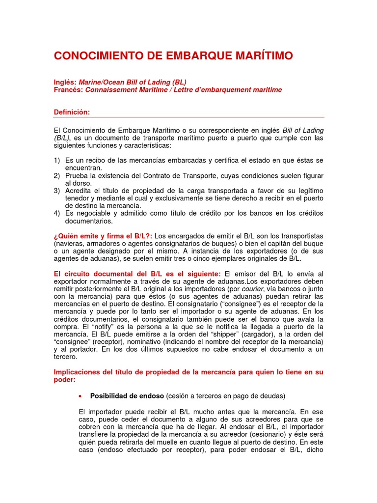 Documento de transporte Marítimo.pdf | Guía de carga | Comercio