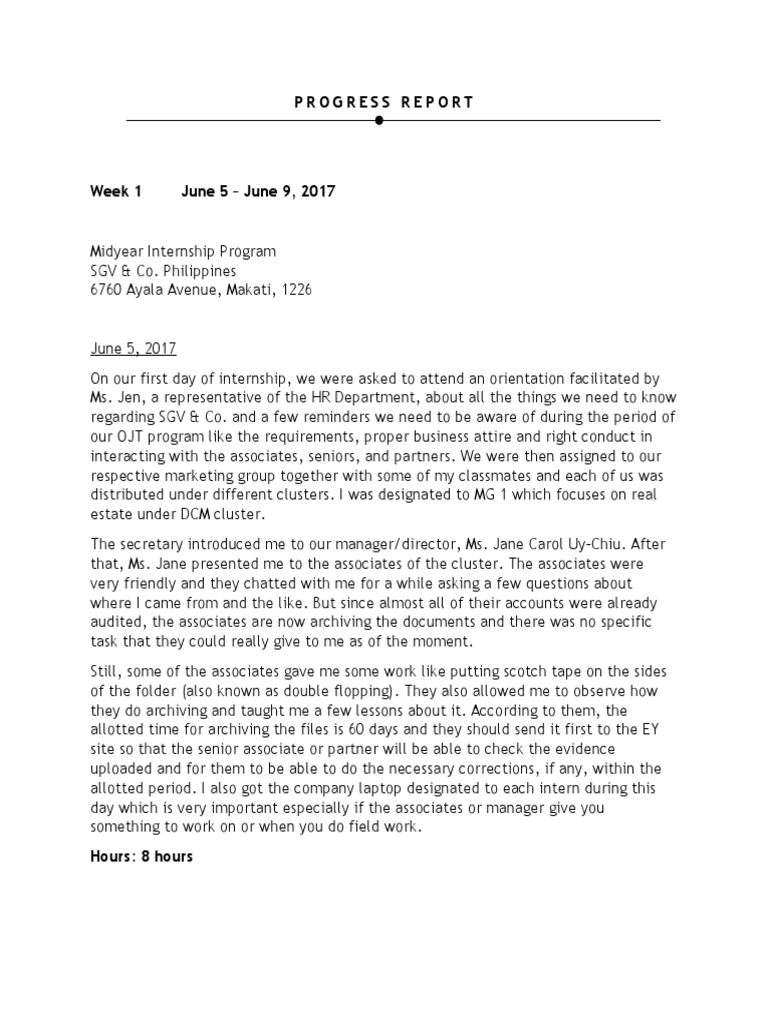 Sample Ojt Progress Report | PDF | Accounting And Audit | Computing And Information Technology