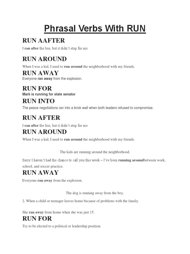 Phrasal Verbs Using "Run" Explained | PDF